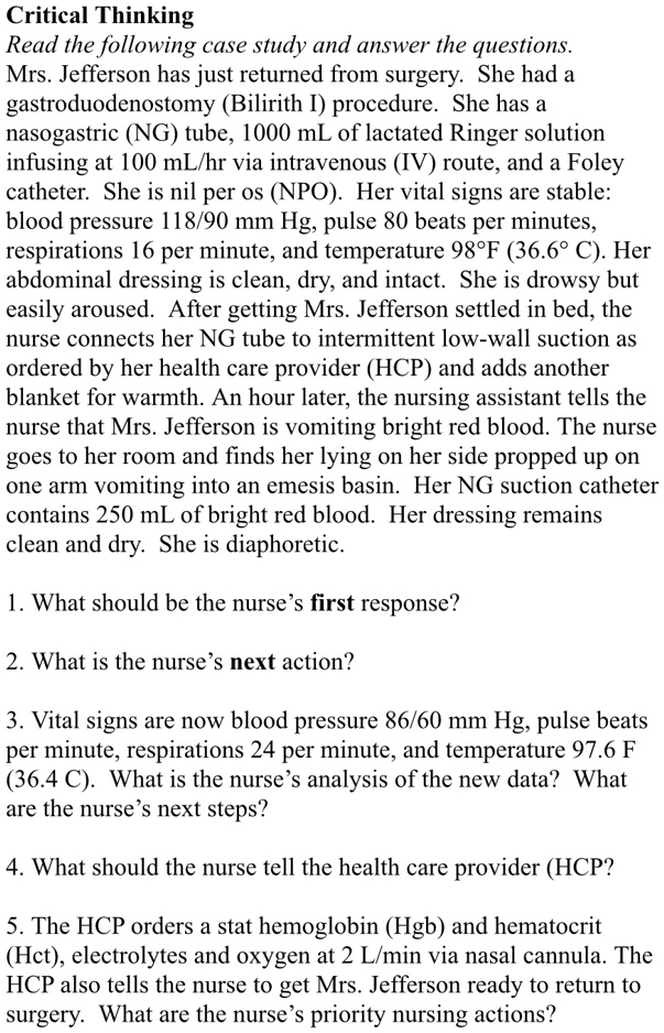 medical surg questions critical thinking read the following case study ...