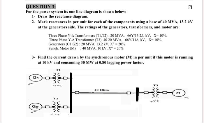 QUESTION 3: For the power system, its one-line diagram is shown below: 1- Draw the reactance ...
