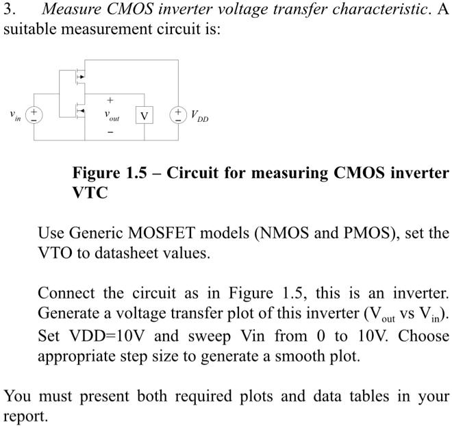 3. Measure CMOS inverter voltage transfer characteristic. A suitable ...