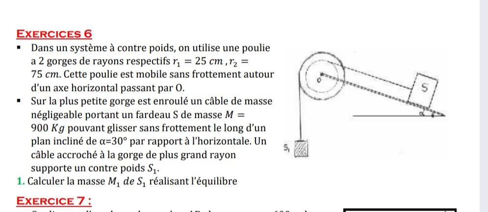 EXERCICES 6 - Dans un système à contre poids, on utilise une poulie a 2 gorges de rayons ...