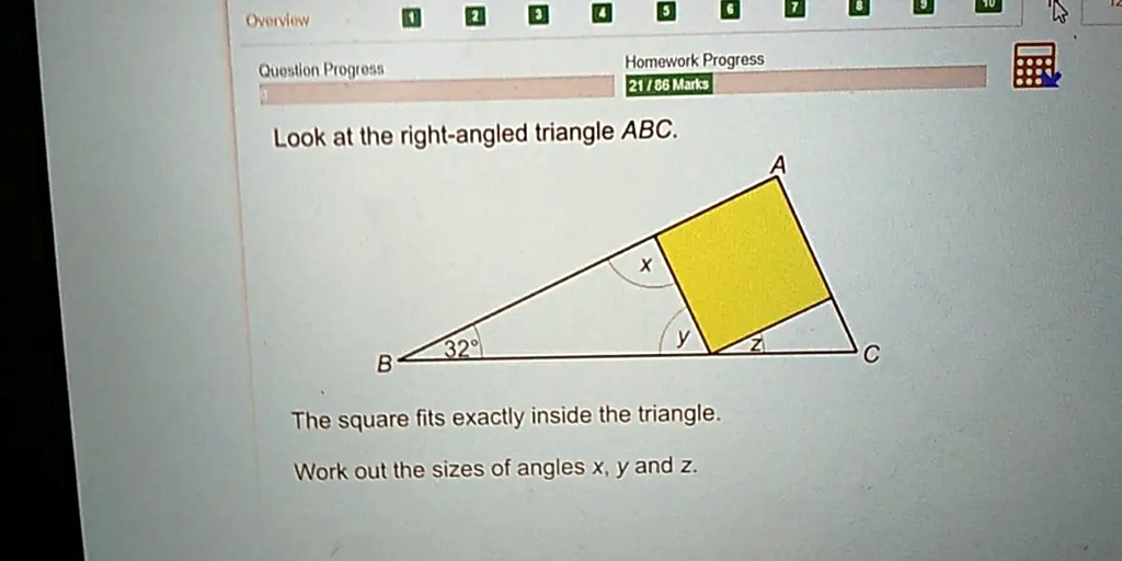 Look at the right-angled triangle ABC. B 32° x A y z C The square fits ...