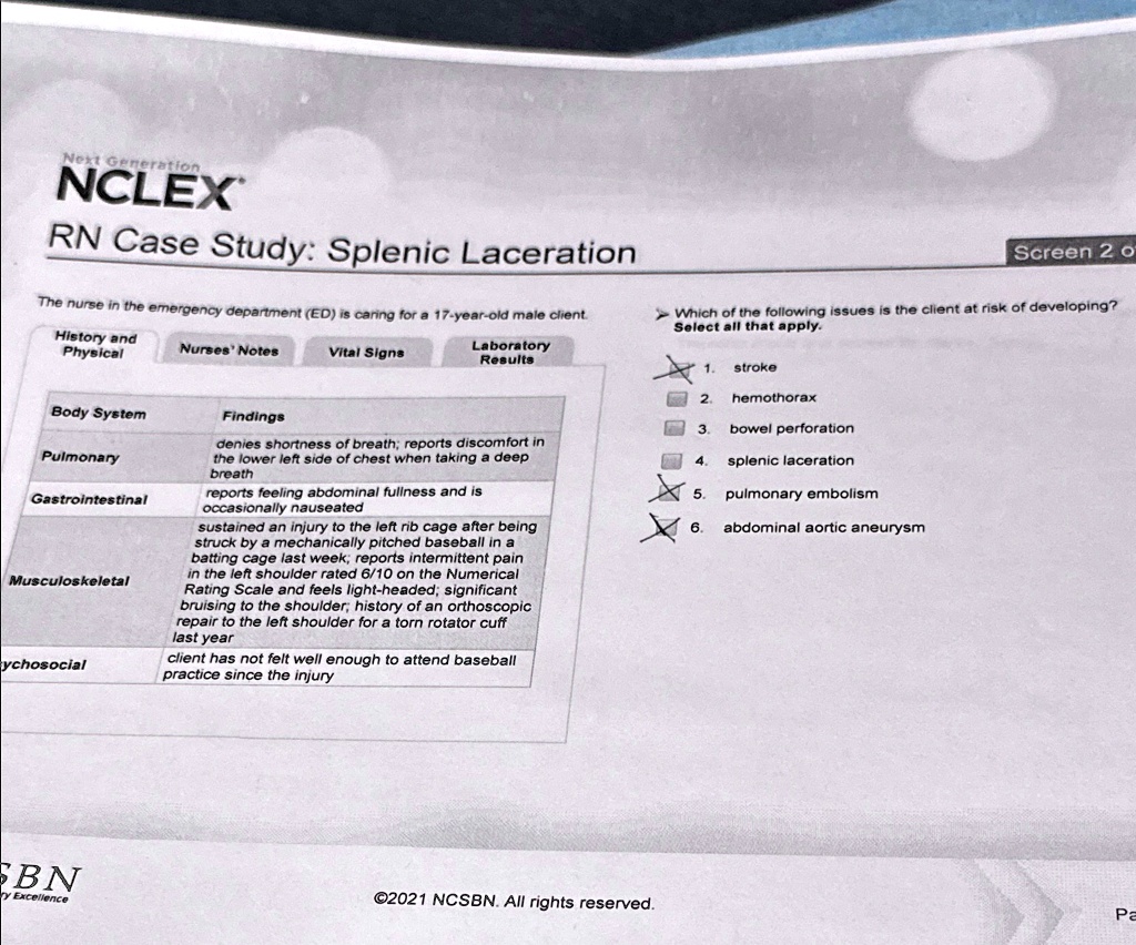 nclex rn case study splenic laceration screen 20 the nurse in the ...