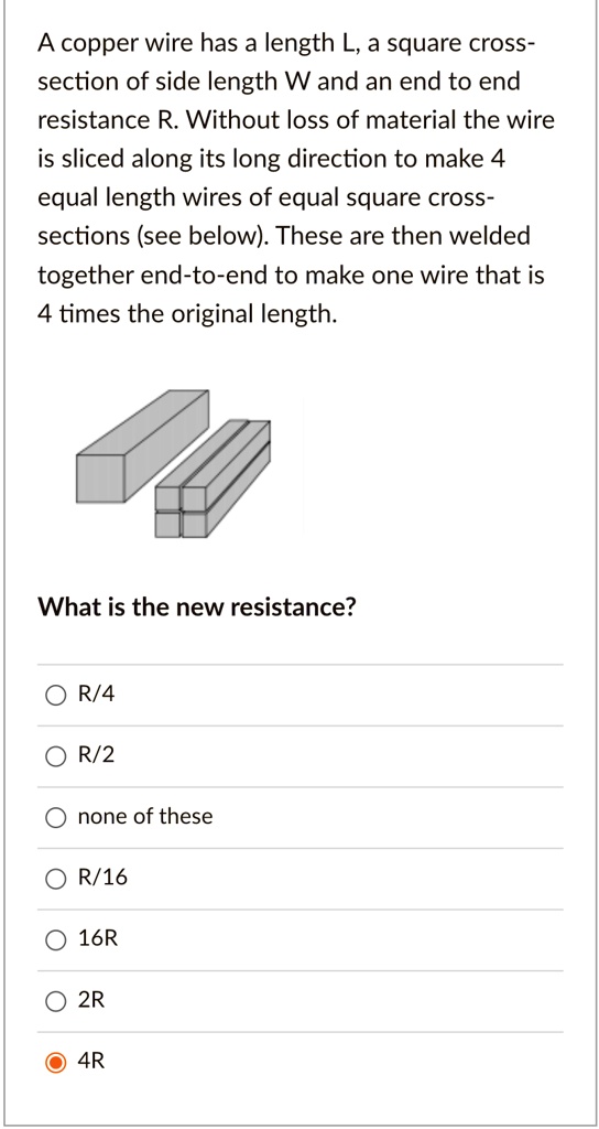 a copper wire has a length l square cross section of side length w and ...