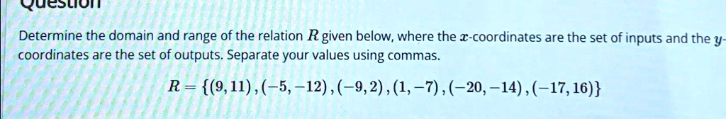 SOLVED: Determine the domain and range of the relation R given below ...