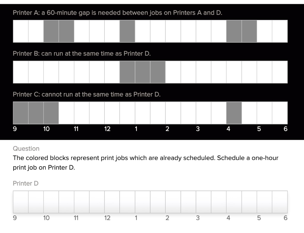 SOLVED: Printer A: a 60-minute gap is needed between jobs on Printers A ...