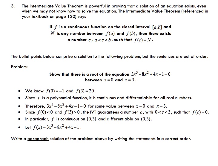 Solved The Intermediate Value Theorem Is Powerful In Proving That A Solution Of An Equation