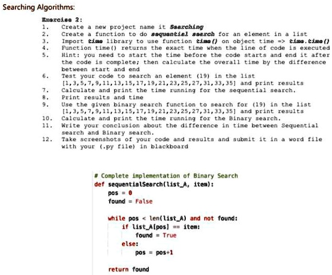 Solved Text Python What Do You Need Searching Algorithms Erdr Cxre Create New Project