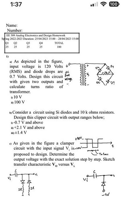 137 00 name number ee 309 analog electronics and design homework spring ...