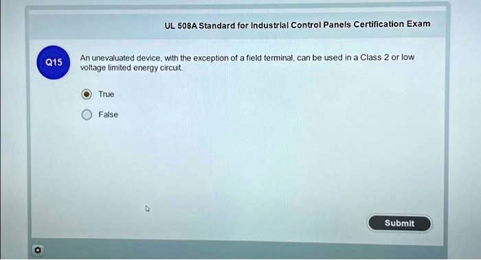 Q15 UL 508A Standard for Industrial Control Panels Certification Exam ...