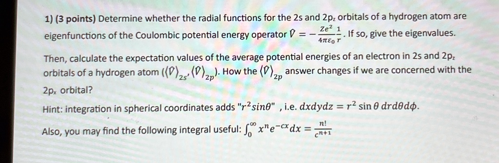 1 3 points determine whether the radial functions for the 2s and 2p2 ...