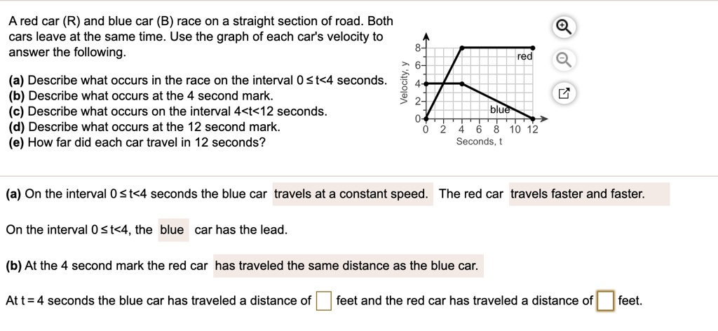 a red car r and blue car b race on a straight section of road both cars ...