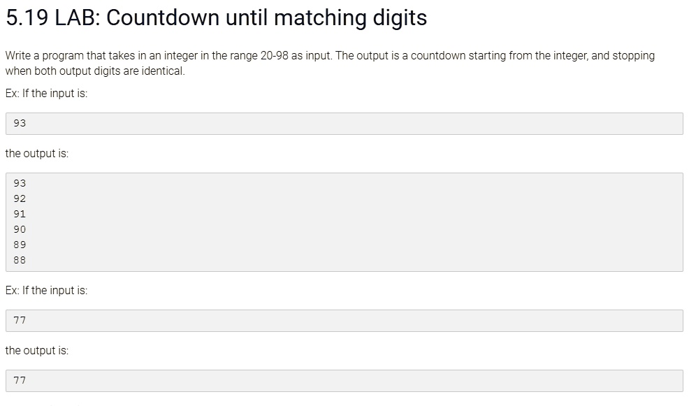 Solved In Python Please 519 Lab Countdown Until Matching Digits When Both Output Digits Are