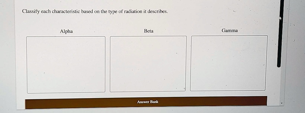 SOLVED: Classify each characteristic based On the type of radiation it ... SOLVED: Classify each characteristic based On the type of radiation it ...