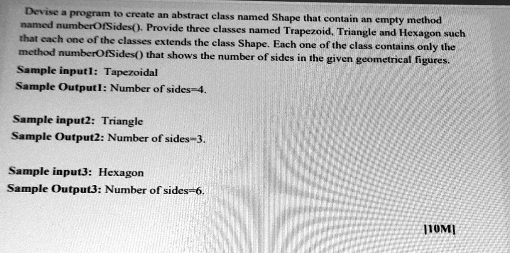 Devise A Program To Create An Abstract Class Named Shape That Contains An Empty Method Named