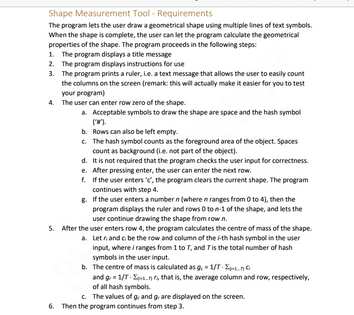SOLVED: Shape Measurement Tool - Requirements The program lets the user ...