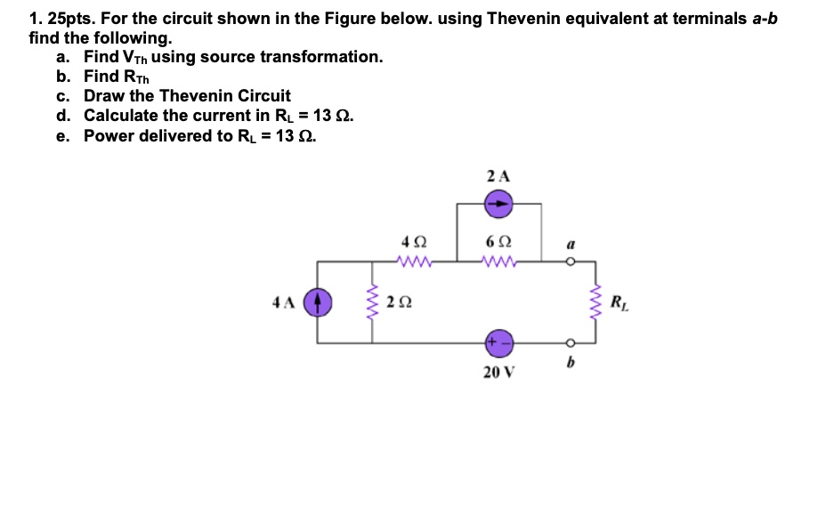 SOLVED: 25 pts. For the circuit shown in the Figure below, using Thevenin equivalent at ...