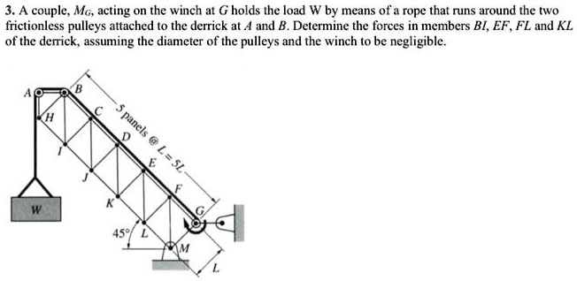3. A couple, MG, acting on the winch at G holds the load W by means of ...