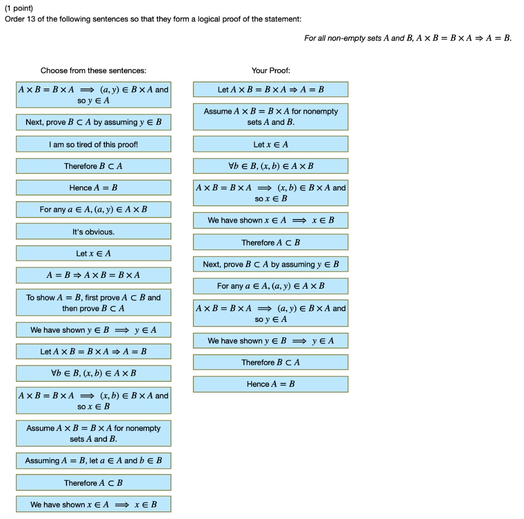 Solved 1 Point Order 13 Of The Following Sentences So That They Form