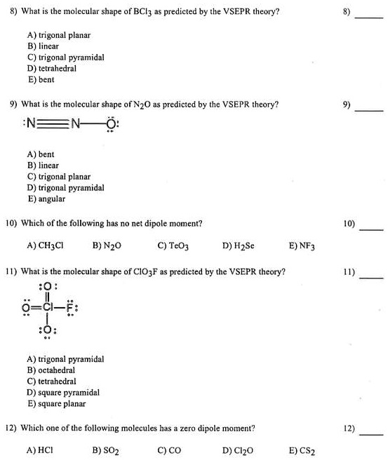 SOLVED: 8) What is the molecular shape of BCl3 as predicted by the ...