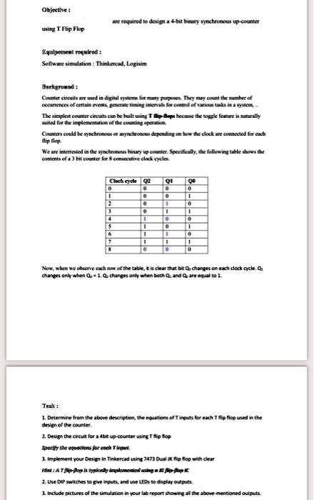 Objective: using T Flip Flop are required to design a 4-bit binary ...