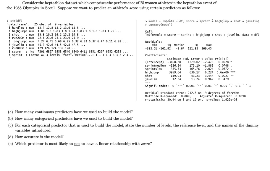 SOLVED: Texts: Consider the heptathlon dataset which comprises the ...
