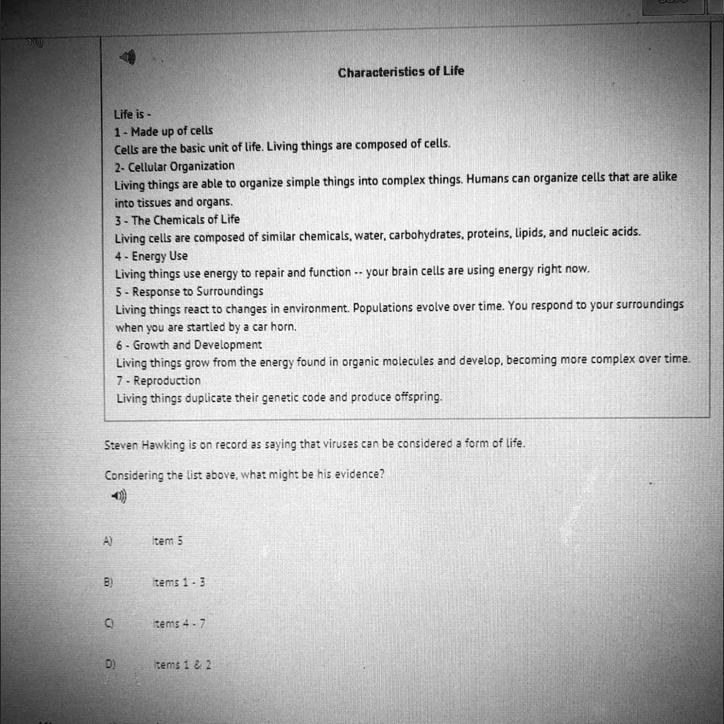 characteristics of life life is 1 made up of cells cells are the basic ...
