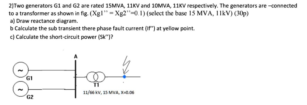 Solved Two Generators G1 And G2 Are Rated 15mva 11kv And 10mva 11kv Respectively The