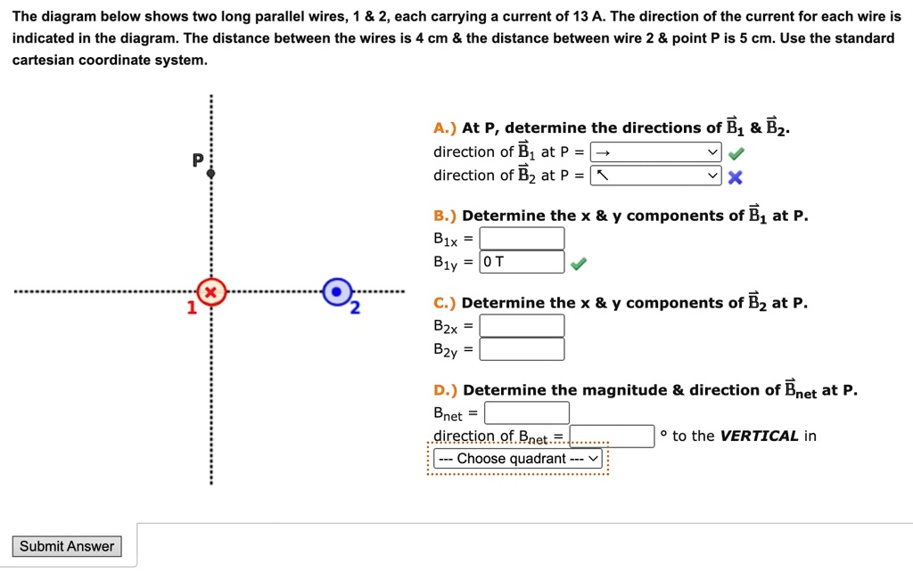 The diagram below shows two long parallel wires, 1 2, each carrying a ...