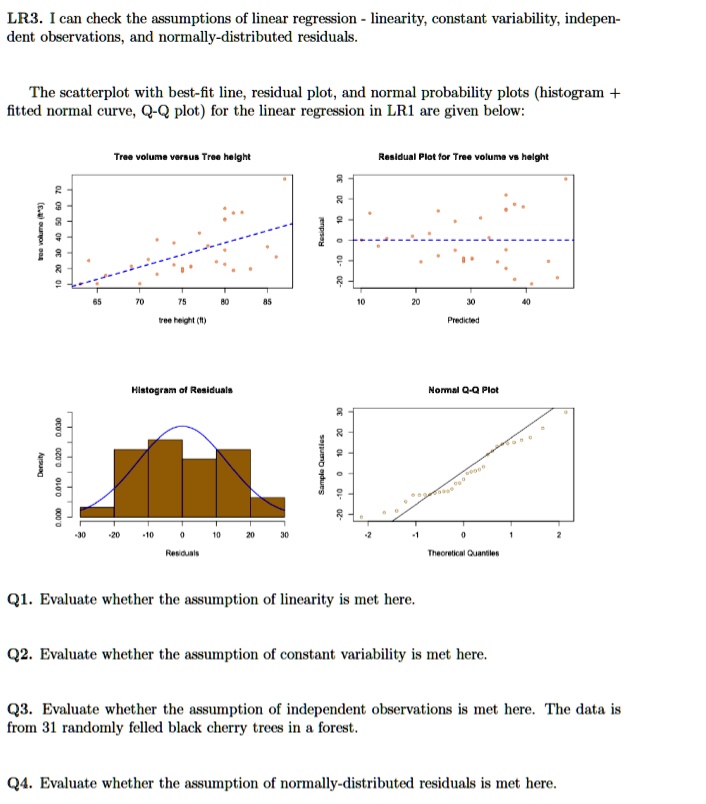 SOLVED: LR3 can check the assumptions of linear regression linearity, constant variability ...