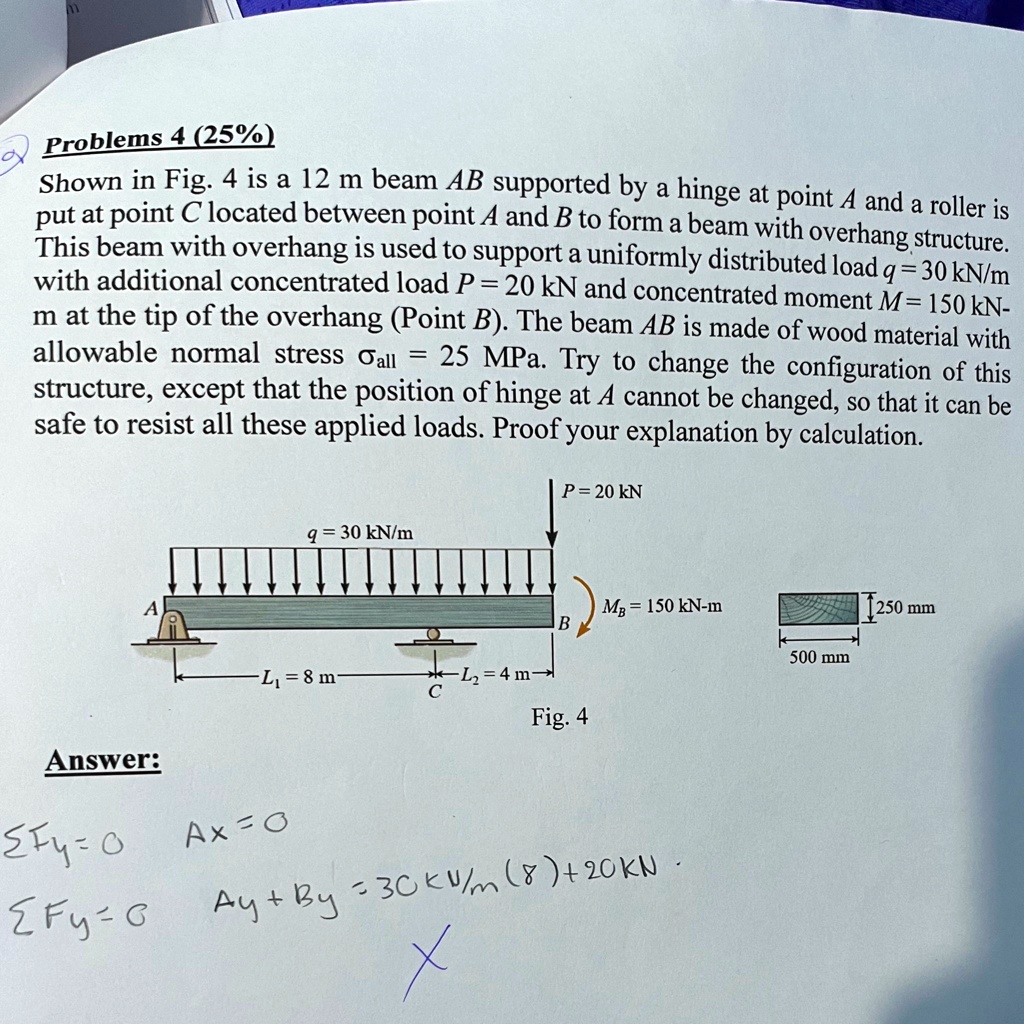 problems 4 25 shown in fig 4 is a 12m beam ab supported by a hinge at ...