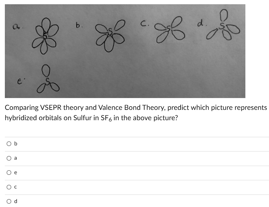 SOLVED: d Comparing VSEPR theory and Valence Bond Theory, predict which ...