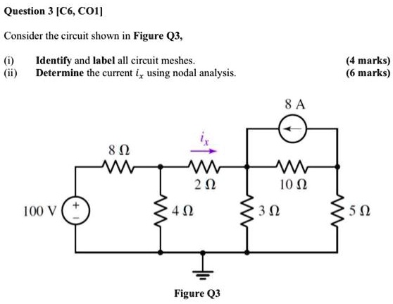 Text: Question 3 [C6, CO1] Consider the circuit shown in Figure Q3. (i) (ii) Identify and label ...