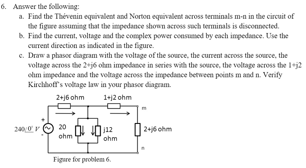 6. Answer the following: a. Find the Thévenin equivalent and Norton ...
