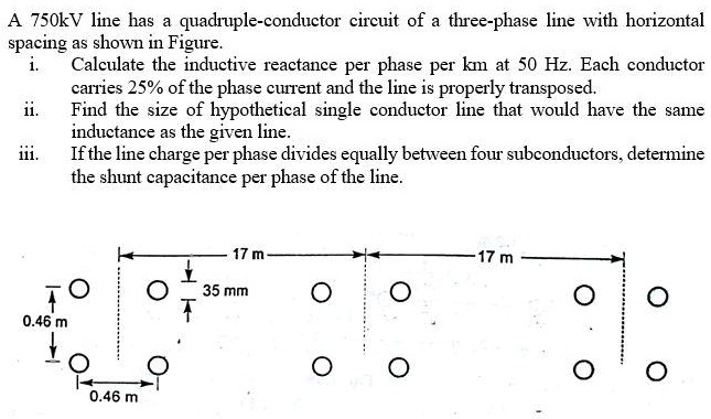 A 750 kV line has a quadruple-conductor circuit of a three-phase line ...