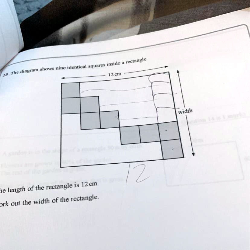 13 The diagram shows nine identical squares inside a rectangle. 12 cm he length of the rectangle ...