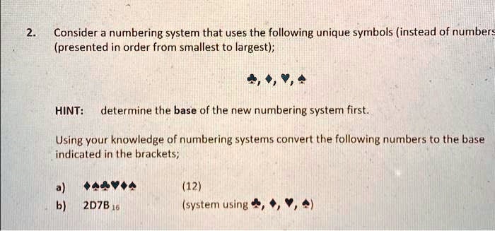 Consider a numbering system that uses the following unique symbols ...