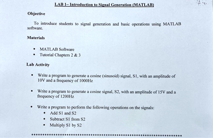 Solved Lab 1 Introduction To Signal Generation Matlab Objective To 3712