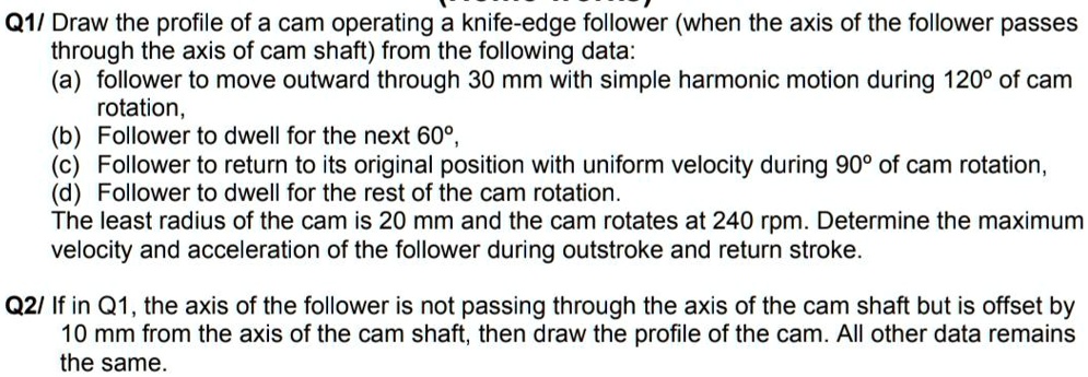 SOLVED: Q1/ Draw the profile of a cam operating a knife-edge follower ...