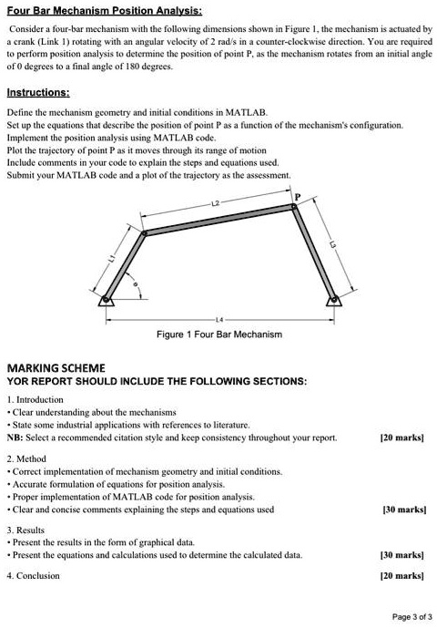 Four Bar Mechanism Position Analysis: Consider a four-bar mechanism with the following ...