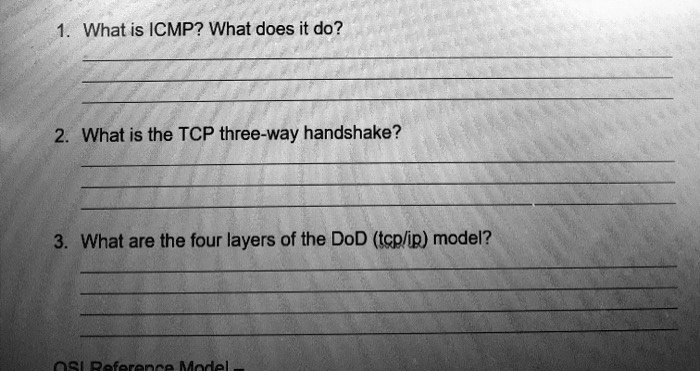 SOLVED: 1. What is ICMP? What does it do? 2. What is the TCP three-way ...