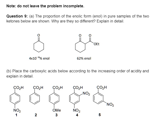 SOLVED: Question 9: (a) The proportion of the enolic form (enol) in ...
