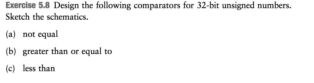 Exercise 5.8 Design the following comparators for 32-bit...
