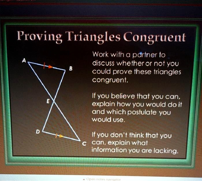 proving triangles congruent work with a parlner io discuss whether or ...