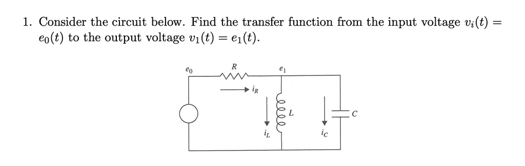SOLVED: Consider the circuit below. Find the transfer function from the input voltage Ui(t) = eo ...