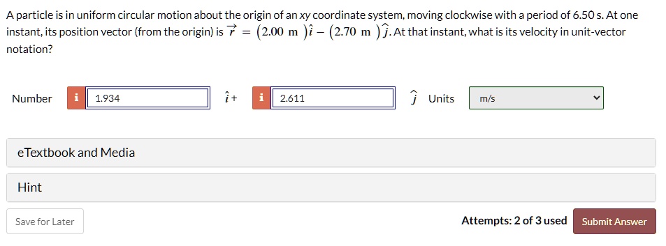 SOLVED: Texts: A particle is in uniform circular motion about the origin of an xy coordinate ...