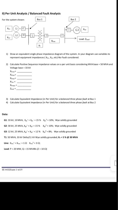 SOLVED: II) Per Unit Analysis / Balanced Fault Analysis For the system shown Bus1 Load:Z 1) Draw ...