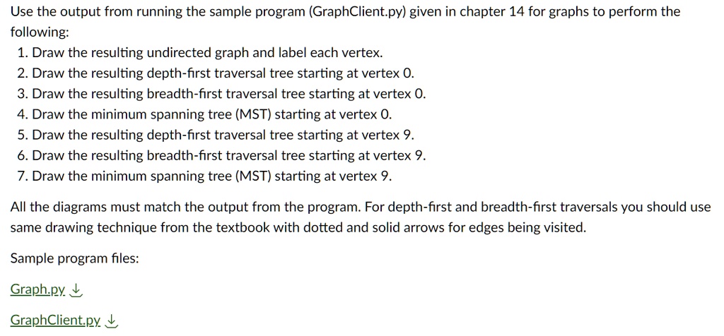 Use the output from running the sample program (GraphClient.py) given in chapter 14 for graphs ...