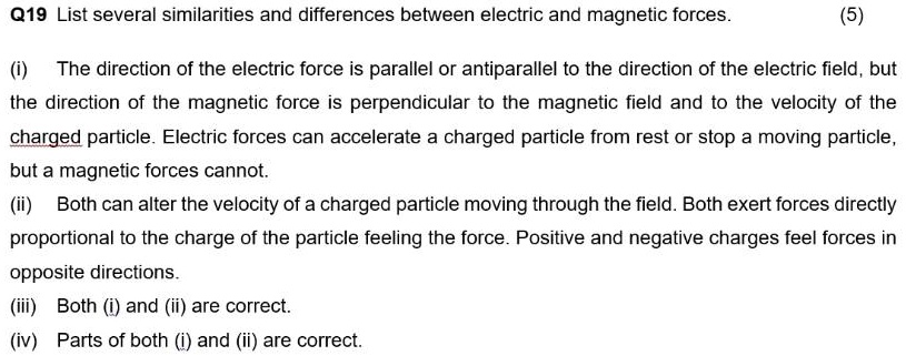 SOLVED: Q19: List several similarities and differences between electric ...