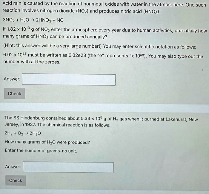 Acid rain is caused by the reaction of nonmetal oxides with water in ...