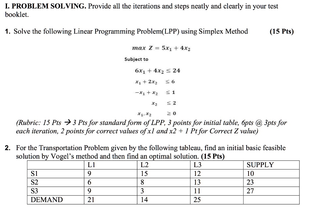SOLVED: [ PROBLEM SOLVING. Provide all the iterations and steps neatly ...